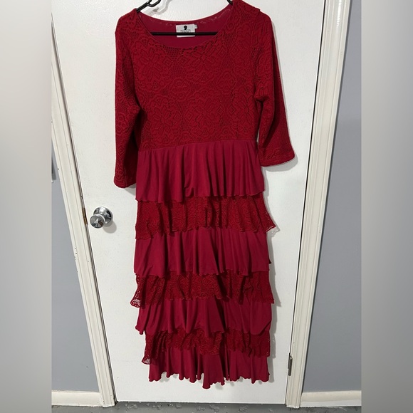 Dainty Jewells | Dresses | Elegant Red Lace Tiered Dress | Poshmark